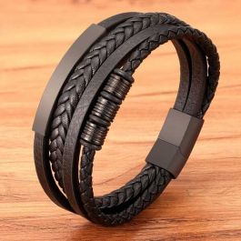 Bratara barbateasca Fossil Black | Bratari-Piele.ro