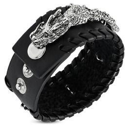 Bratara neagra cu capse Dragon Chinese Zodiac. Bratara piele cu marime ...